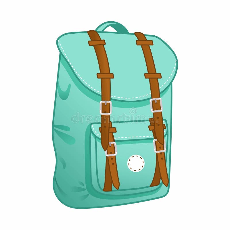 Vector Illustration of a Backpack in Cartoon Style. Turquoise Backpack ...