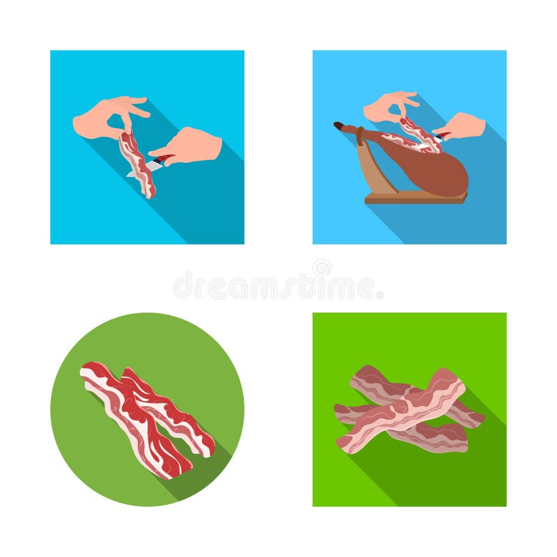Vector Design of Bacon and Breakfast Icon. Set of Bacon and Cooked ...
