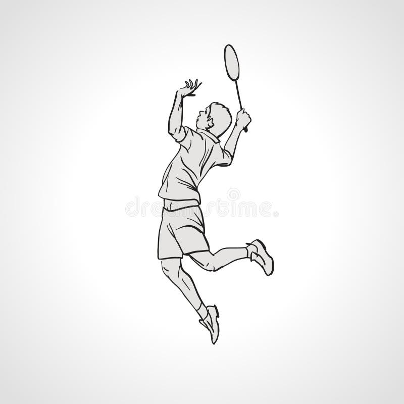 Vector Illustration Of Badminton Player. Hand Drawn. Stock Vector ...