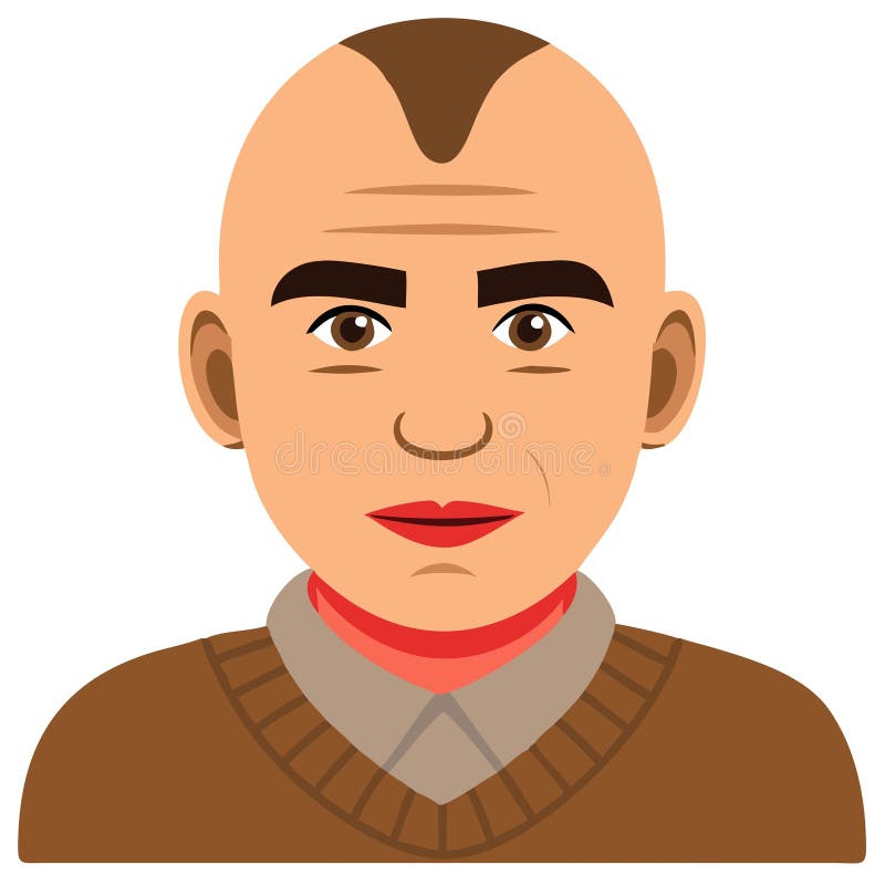 Bald Man with Distinctive Hair Vector Illustration for Avatar or ...
