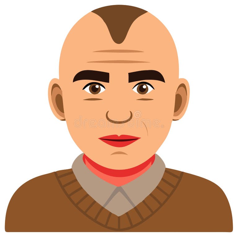 Bald Man with Distinctive Hair Vector Illustration for Avatar or ...