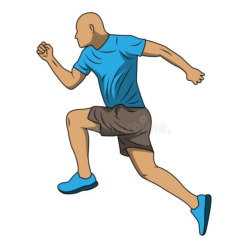 Vector Illustration of a Bald Man Running and Jumping Slightly Stock ...