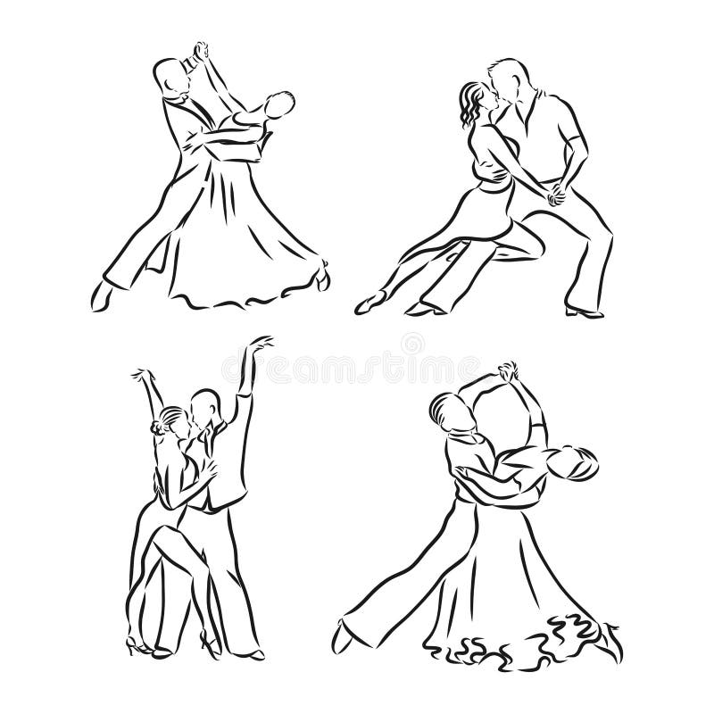 Vector Illustration of Ballroom Dancing Couples, Dancing, Vector Sketch ...
