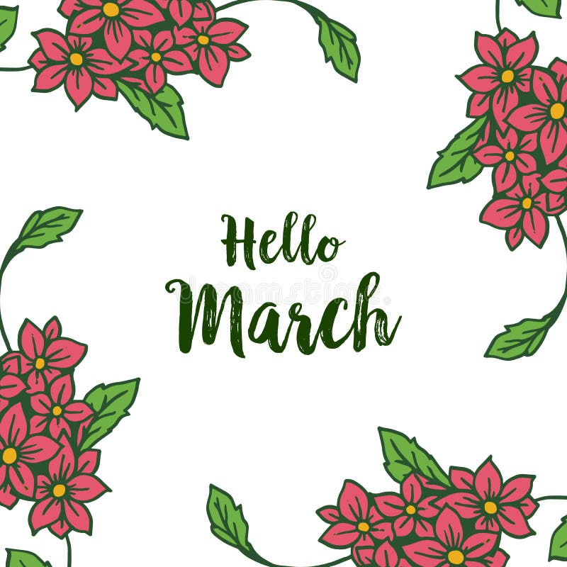 Vector Illustration Banner Hello March with Drawing Wreath Frame Stock ...