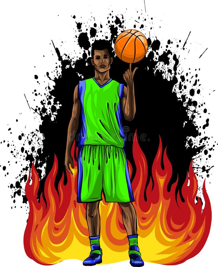 Vector Illustration of Basketball Player with Flames Stock Illustration - Illustration of sports ...