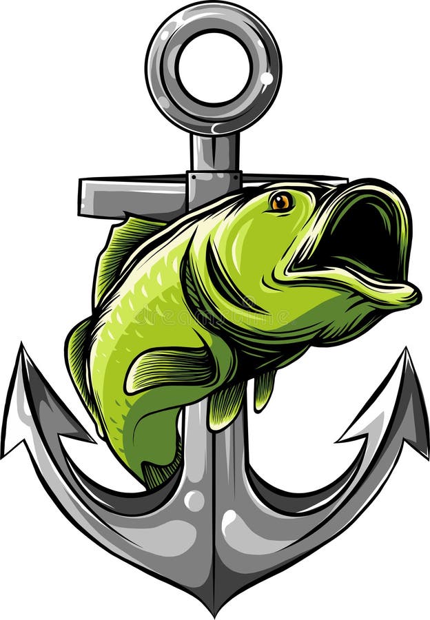 Vector Illustration of Bass Fish with Anchor Stock Vector ...