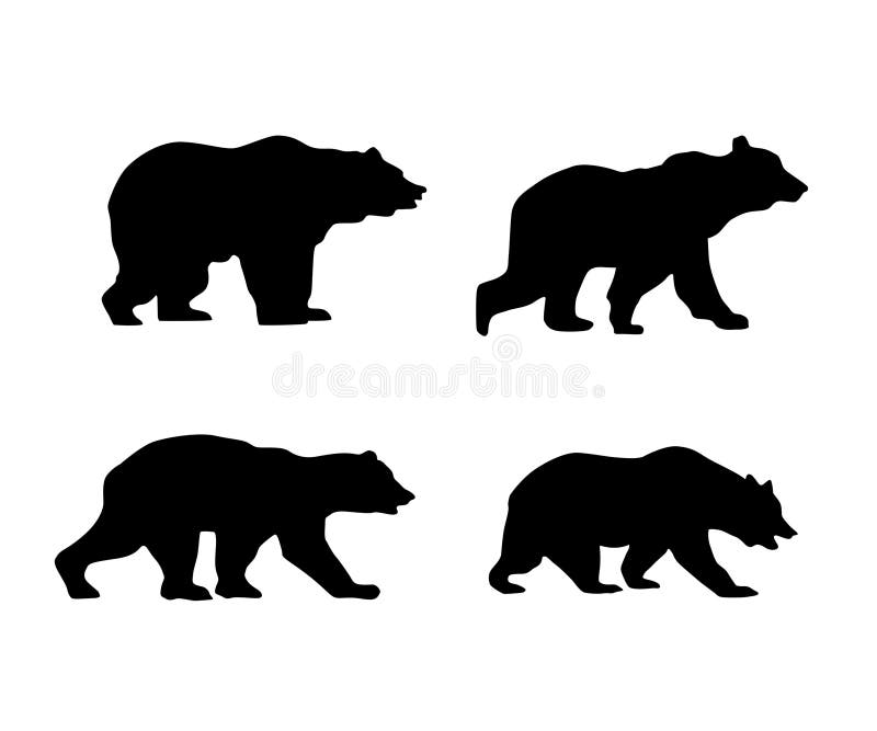 Vector Set of Bear Silhouettes Stock Vector - Illustration of shape ...