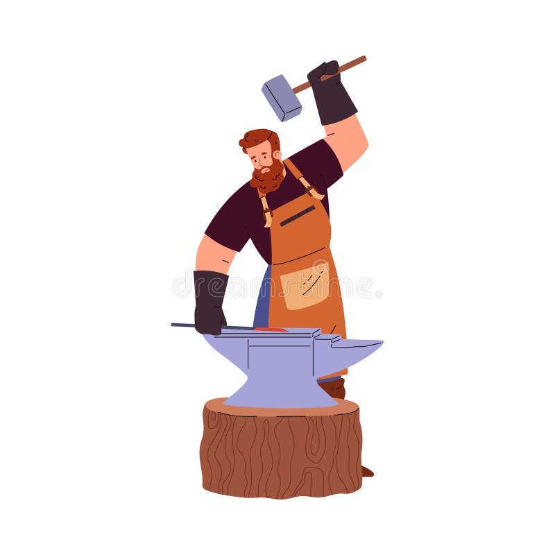 Vector Illustration of a Bearded Blacksmith with a Sledgehammer. Stock ...
