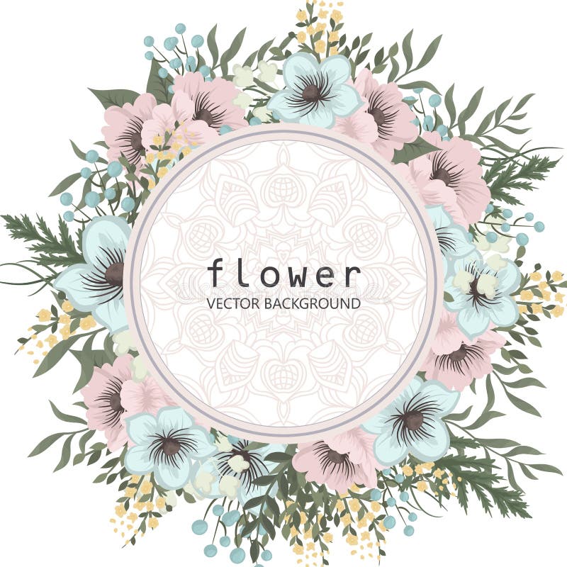 Vector Illustration of a Beautiful Floral Wreath. Light Pink and Mint ...