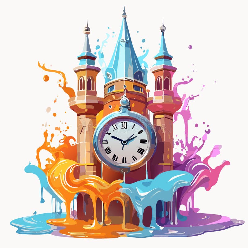 Vector Illustration of a Beautiful Medieval Castle with a Clock and ...