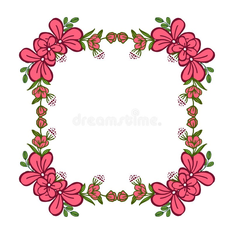 Vector Illustration Beautiful Pink Wreath Frame with Template Cards ...