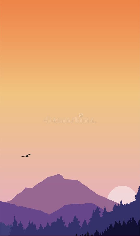 Vector Illustration of a Beautiful Sunset in the Mountains, Flat Design ...