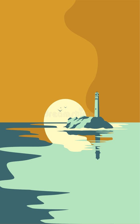 Vector Illustration of a Beautiful View of the Lighthouse in the Sea ...