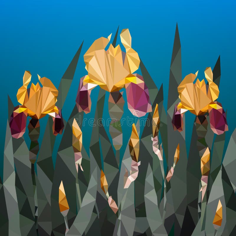 Vector Illustration with Beautiful Yellow Iris Flower from Triangles ...