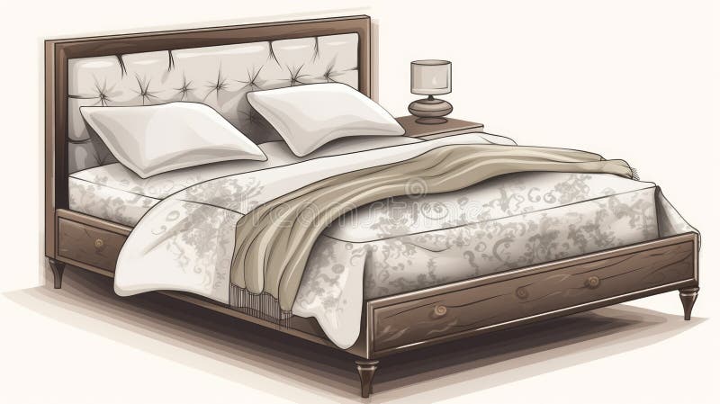 Vector Illustration of Bed for Modern or Minimalist Wall Art Stock ...