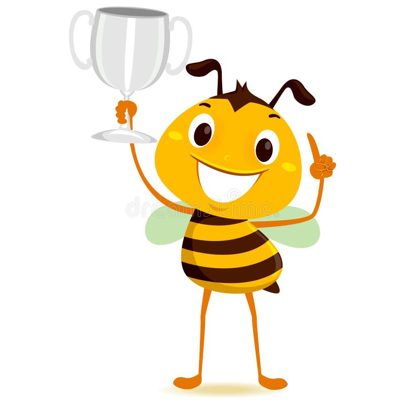 Happy bee with trophy stock illustration. Illustration of trophy - 40935376
