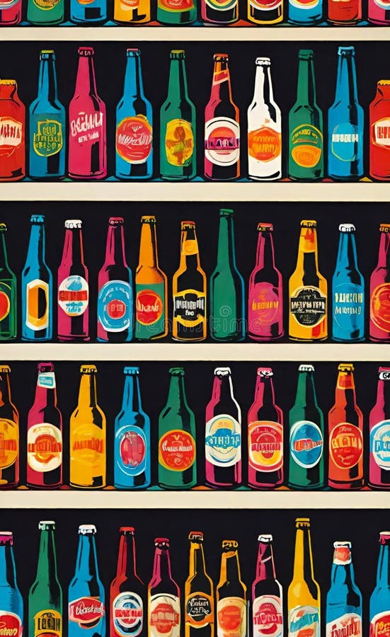 Bottles of Beers with Caps on a Shelf. Stock Illustration ...