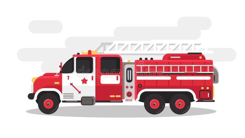 Vector Illustration of Best Flat Fire Engine. Red Fire Engine Car ...