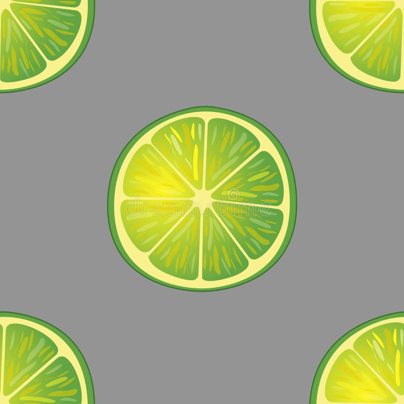 Vector Illustration of Big Lime Slices in Same Angles on Gray. Pattern ...