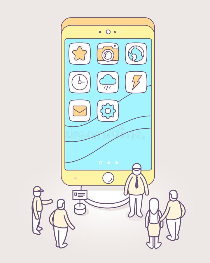 Vector Illustration of Big Phone with Apps on Screen Standing on Stock ...