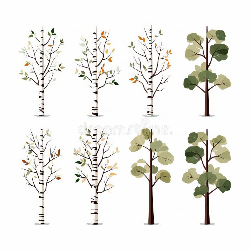 Charming Birch Tree Illustrations with Multilayered Dimensions Stock ...