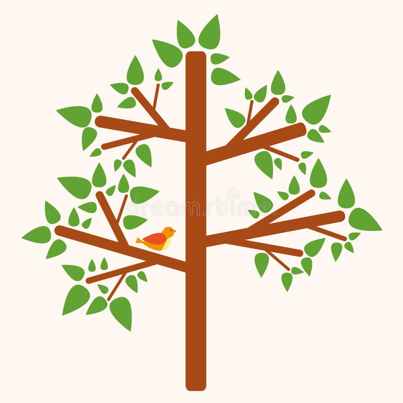 Vector Illustration with a Bird on a Tree. Stock Vector - Illustration ...