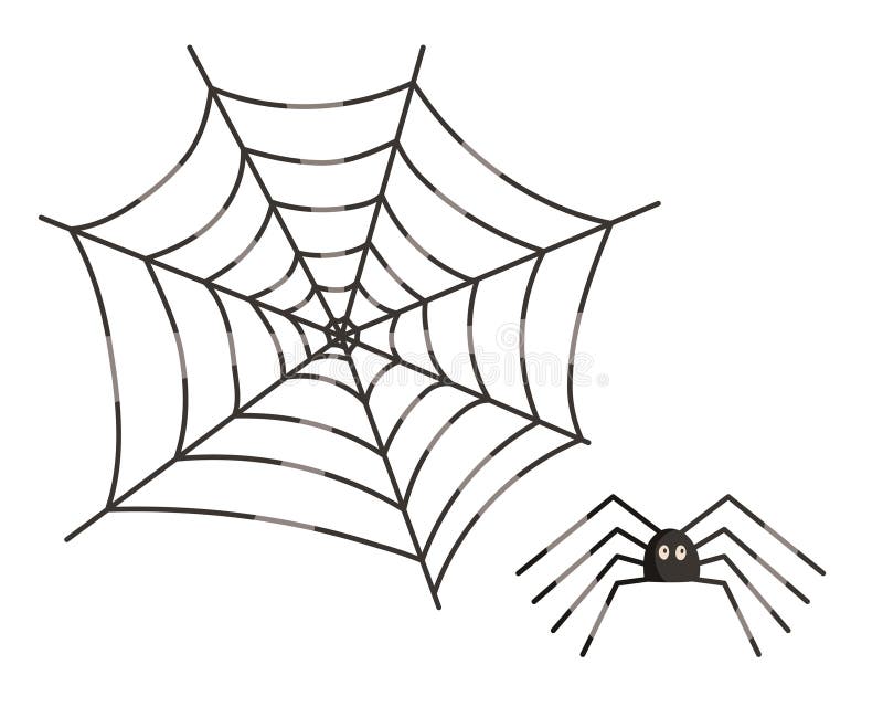 Vector Illustration of Black Cobweb and Funny Spider Stock Vector ...