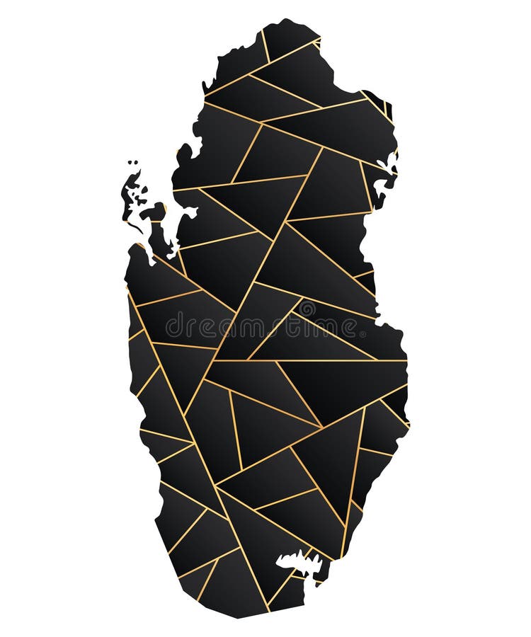 Vector Illustration of Black and Gold Colored Qatar Map Stock Vector ...