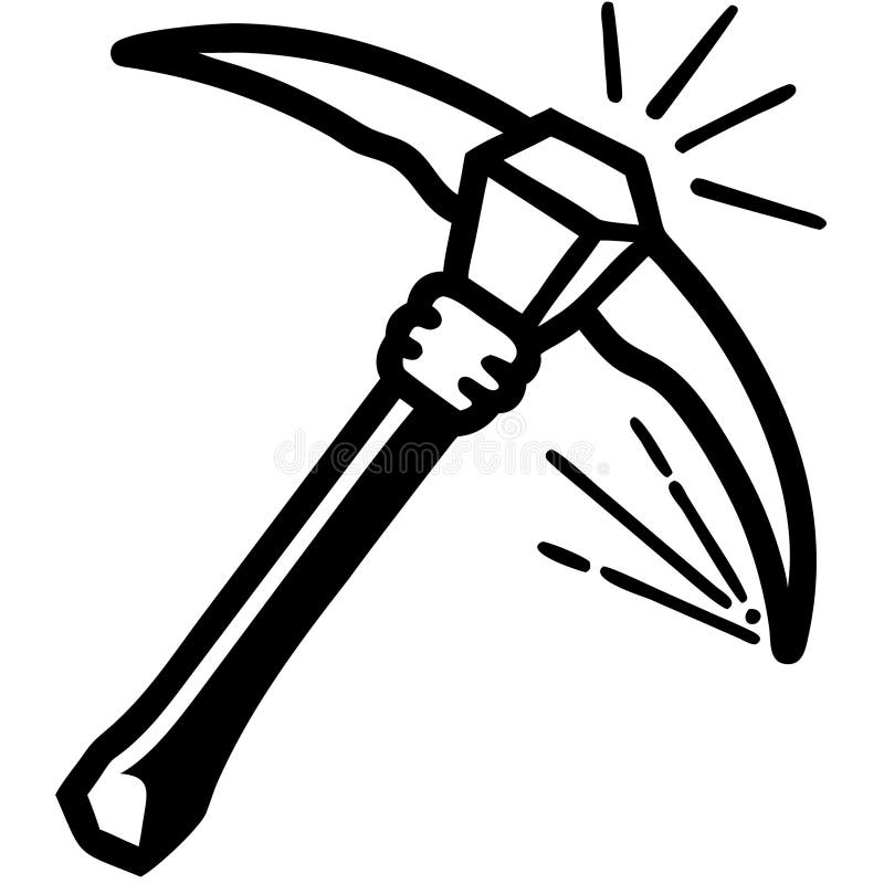Vector Illustration of Black Line Art Pickaxe for Mining and ...