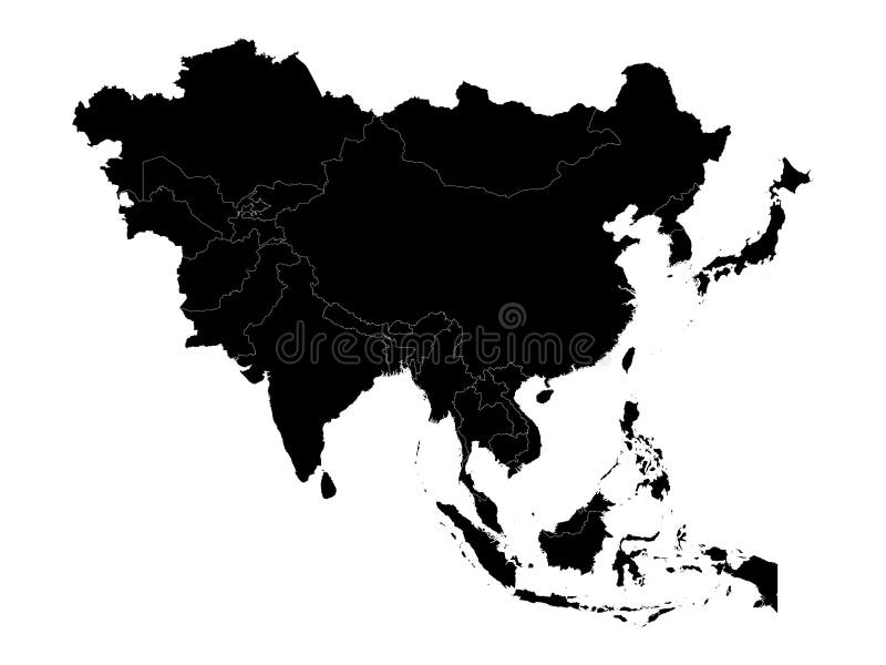 Black Map of Asia with Countries Stock Vector - Illustration of asia ...