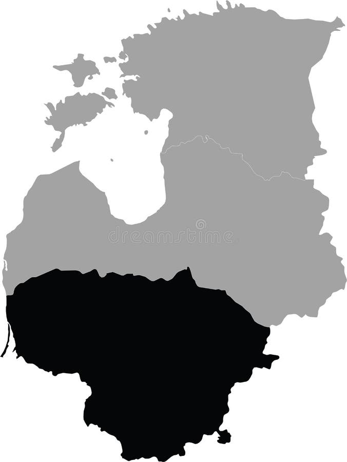 Black Map of Lithuania on Gray Europe Map Stock Vector - Illustration ...