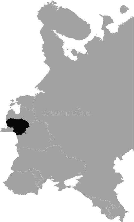 Black Map of Lithuania on Gray Europe Map Stock Vector - Illustration ...