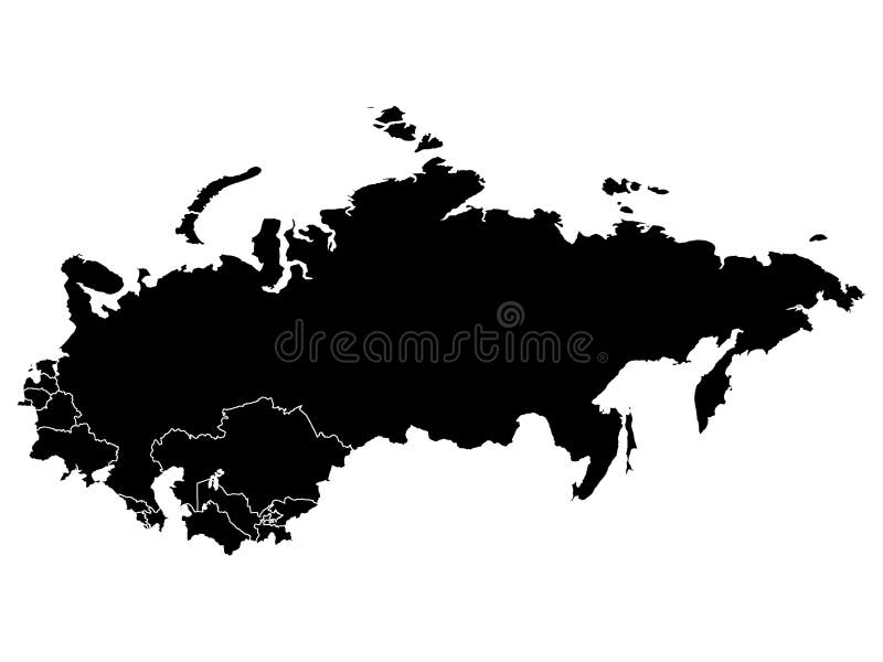 Black Map of USSR Soviet Union on White Background - Robinson ...