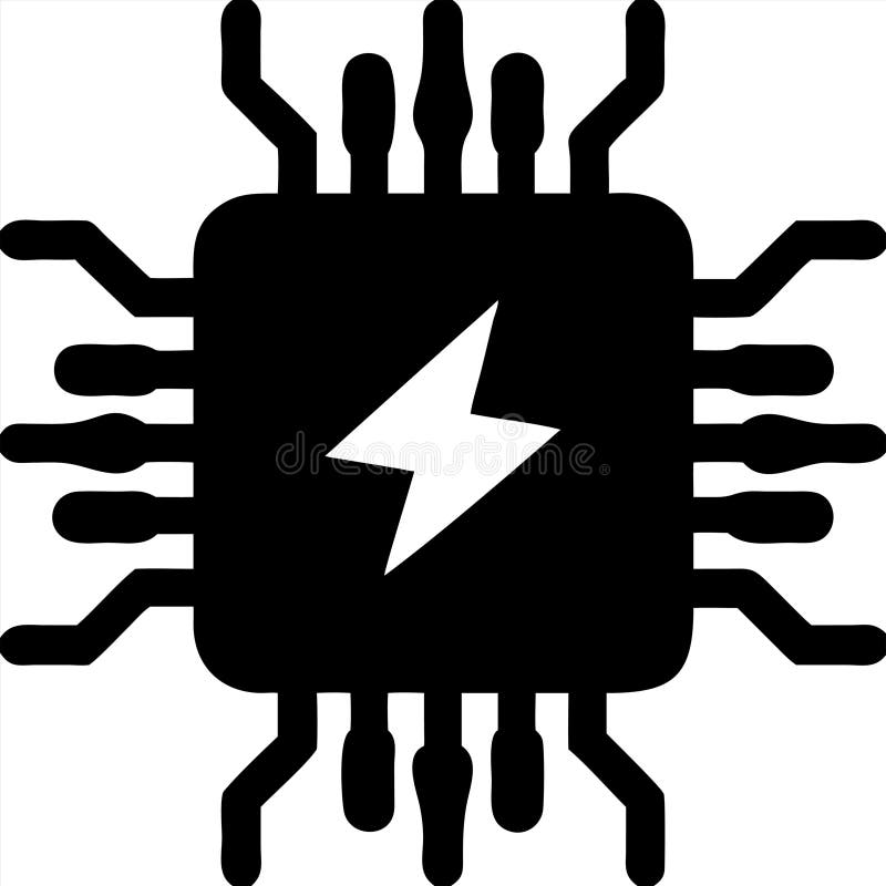 Vector Illustration Black Microchip with Lightning Bolt Symbol for ...