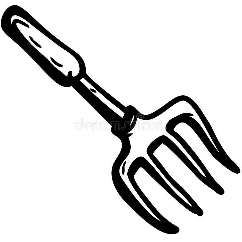 Vector Illustration Black Outline Garden Hand Fork Tool Design Stock ...