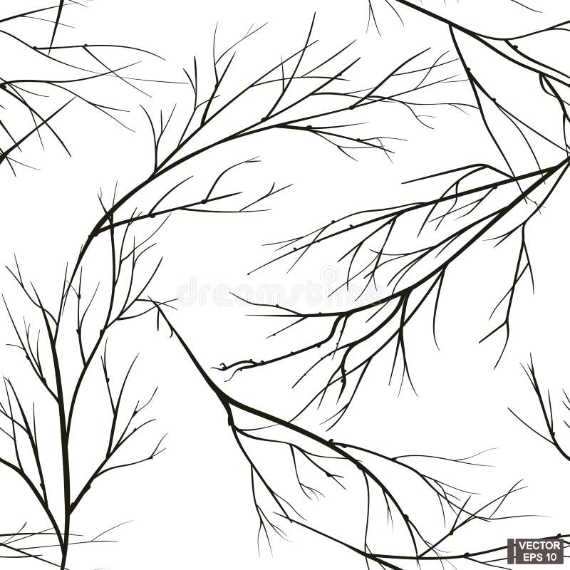 Black and White Branch Tree Seamless Patterns Stock Illustration ...