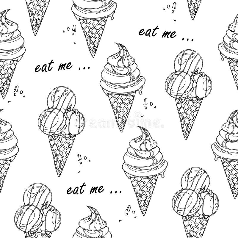 Vector Illustration of Black and White Ice Creams Pattern Stock ...