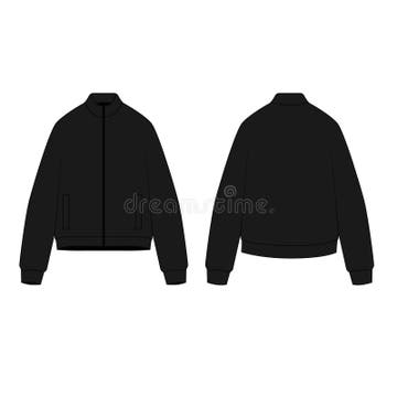 Vector Illustration of Black Zipper Jacket, Front and Back View. Stock ...