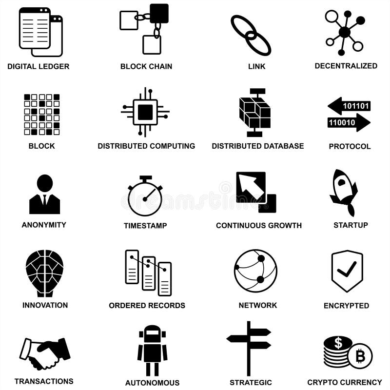 Block Chain Set Flat Icons. Stock Vector - Illustration of crypto ...