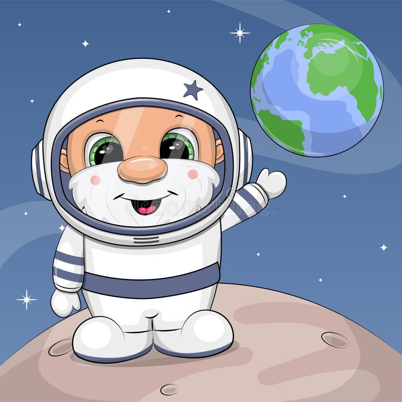 Cute Cartoon Astronaut Shows the Earth. Stock Vector - Illustration of ...
