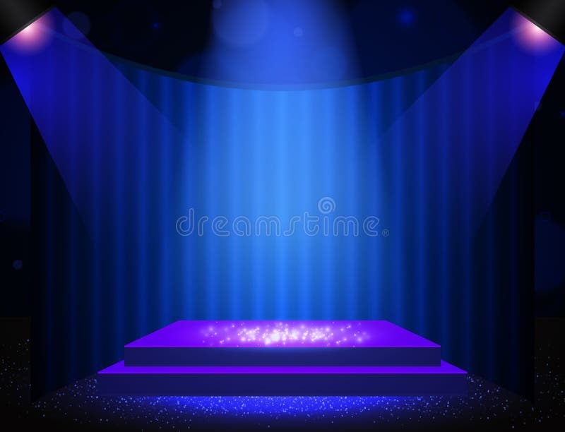 Vector Illustration Blue Background with Shining Stage Podium Stock ...