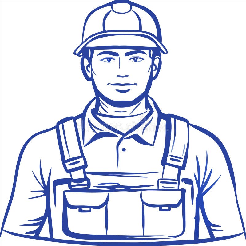 Vector Illustration of Blue-Collar Worker in Uniform with Safety Cap ...