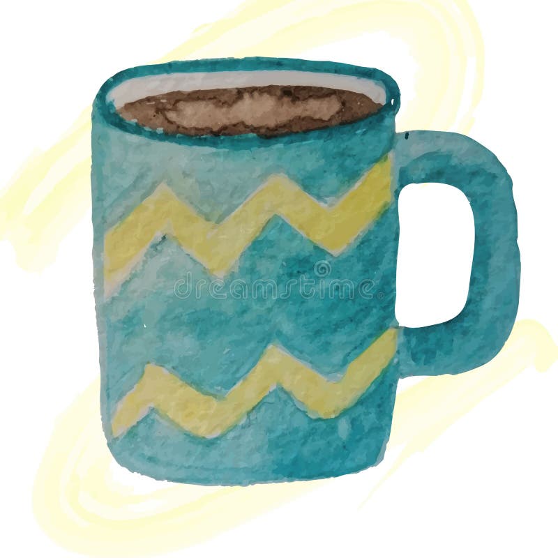 Vector Illustration of a Blue Color Mug Watercolor Stock Vector ...