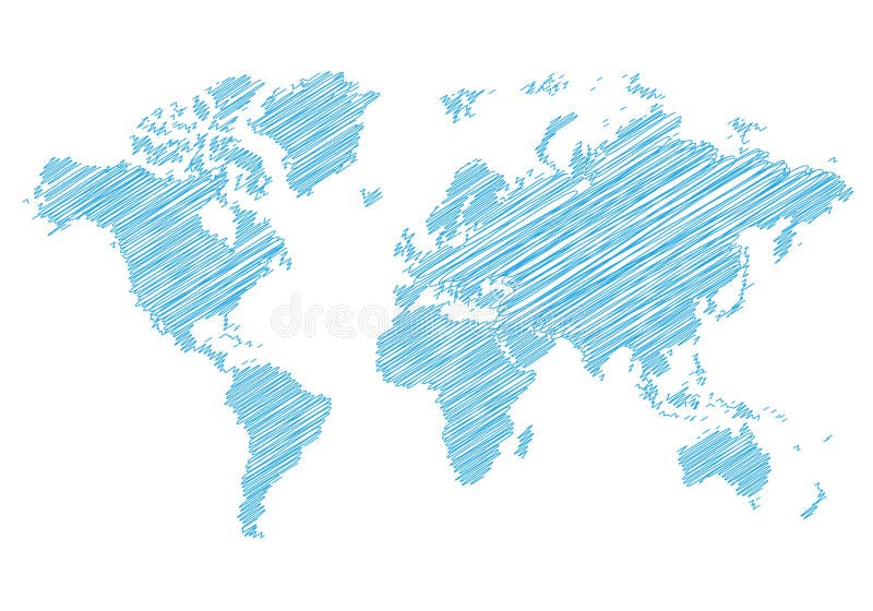 Vector Illustration of Blue Colored Scribble World Map Stock Vector ...