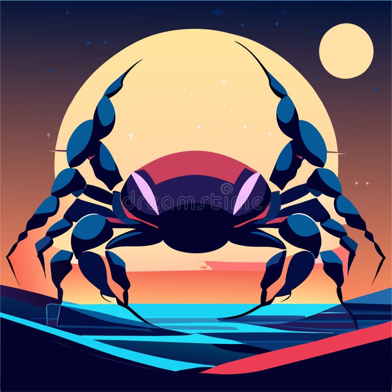 Vector Illustration of a Blue Crab on the Background of the Sea ...