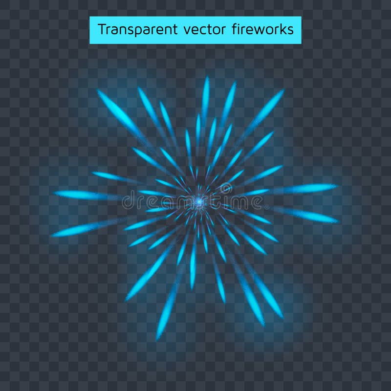Vector Illustration of Blue Fireworks, Transparent Light Effect, Stock ...