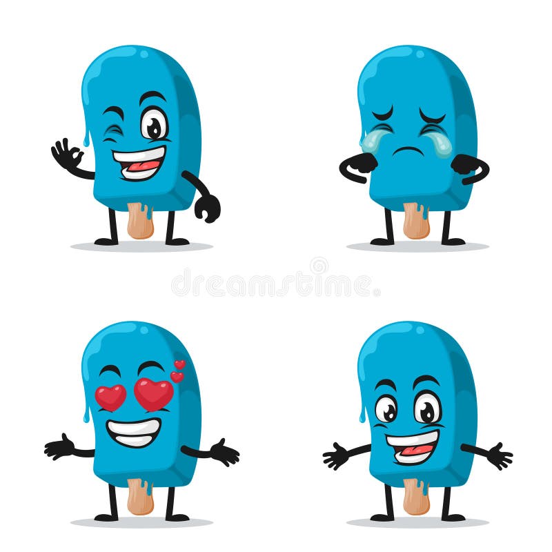 Vector Illustration Blue Ice Cream on Stick Mascot or Character Stock ...