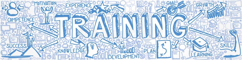 Vector Illustration of Blue Icons with Training Concept Stock Vector ...