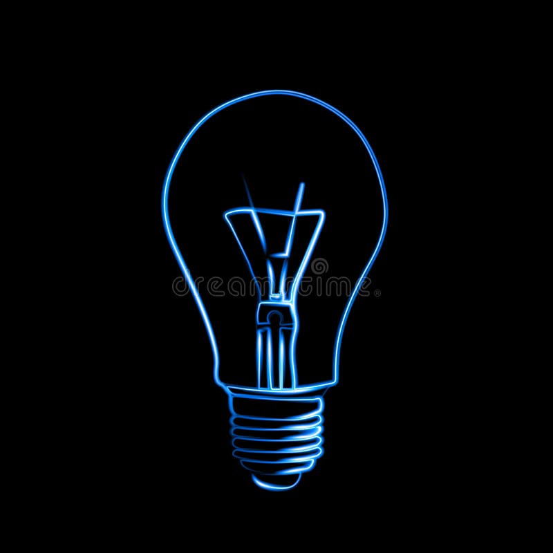 Vector Illustration of a Blue Light Bulb. Stock Vector - Illustration ...