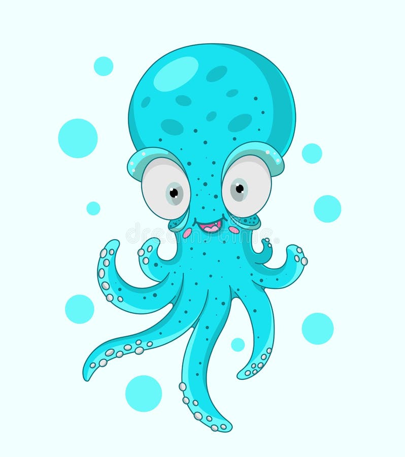 Vector Illustration of Blue Octopus. Cartoon Style Stock Vector ...